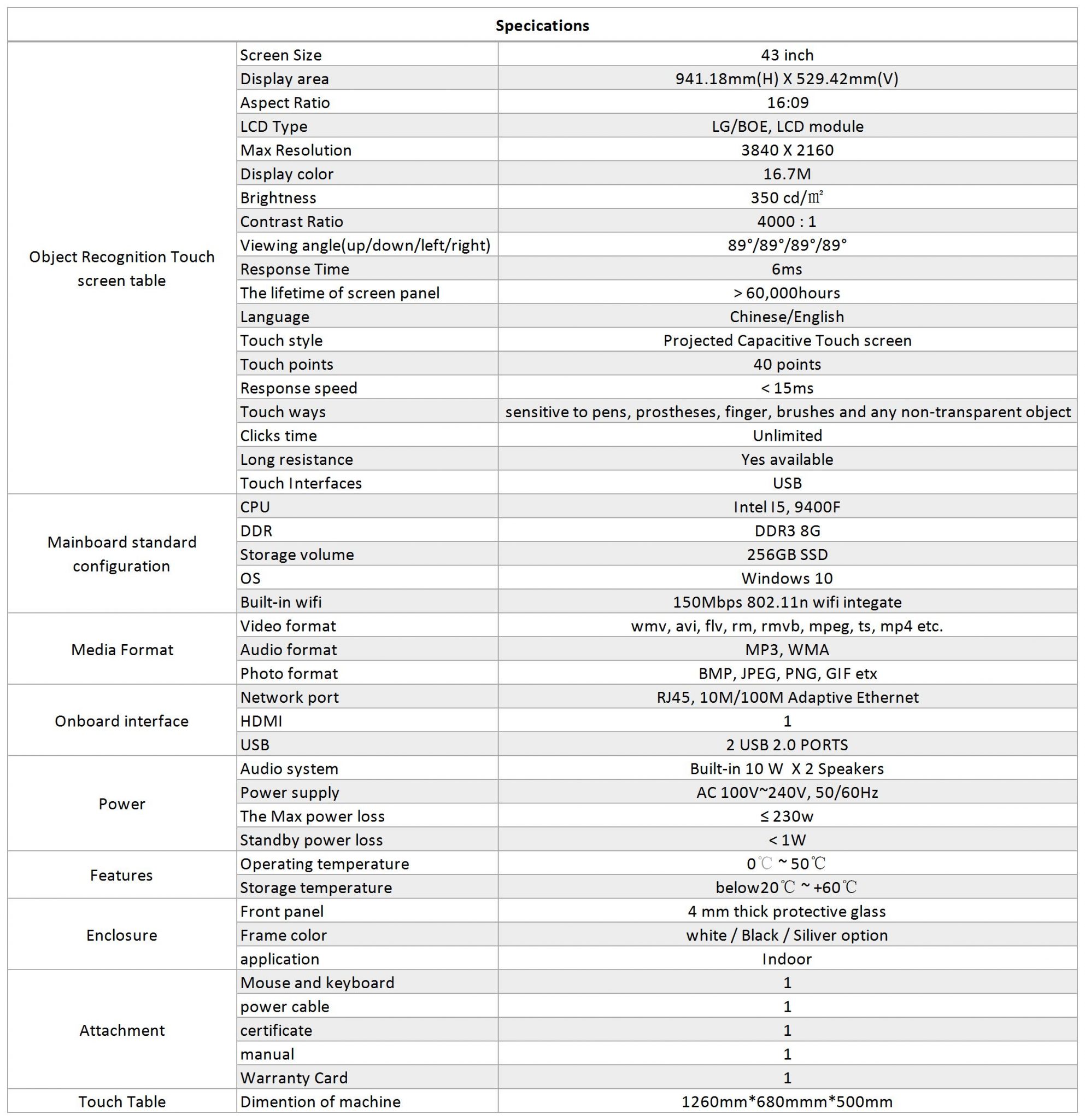 43 Inch Intelligent Object Recognition Touch Screen Table
