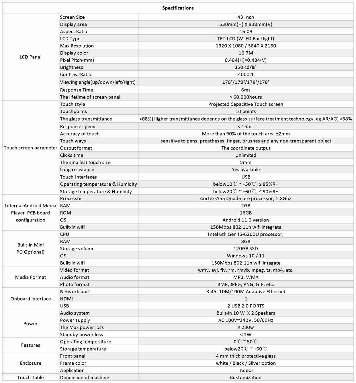 43 Inch Infrared multi Touch Screen Table