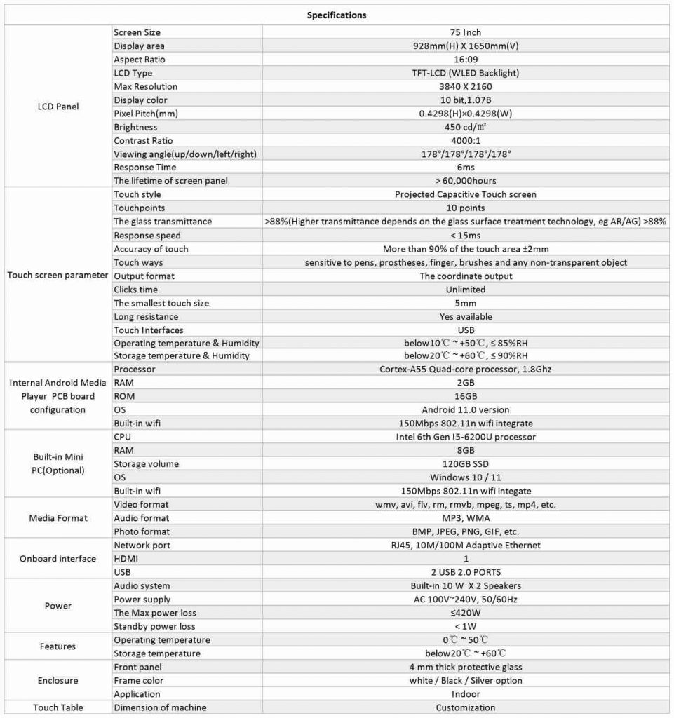 75 inch intelligent Touch coffee table Multi-function Table Computer