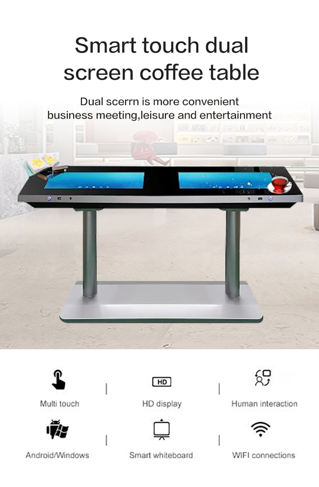 21.5x2 inch Lcd Interactive Restaurant Smart Touch Dual Screen Coffee Table